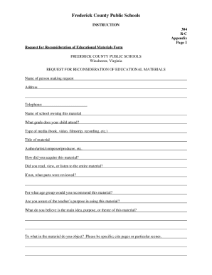 Fillable Online Request for Reconsideration of Educational Materials Form Fax Email Print ...