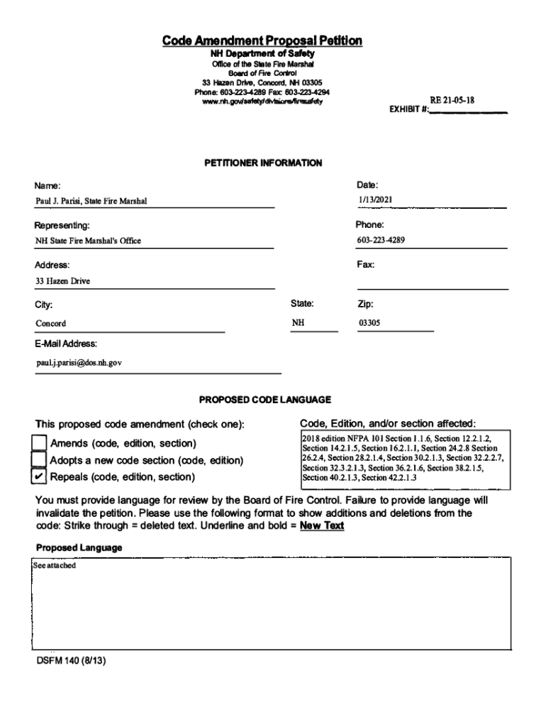 Fillable Online Code Amendment Proposal Petition - NH.gov Fax Email Print - pdfFiller