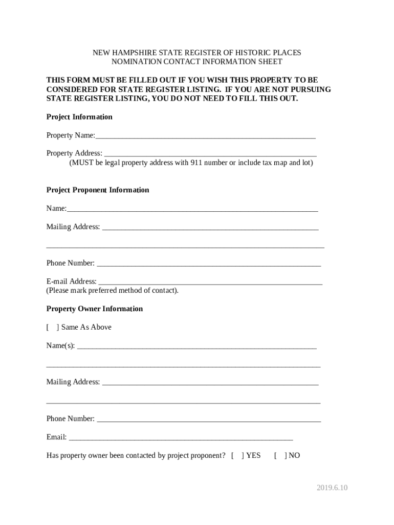 NEW HAMPSHIRE STATE REGISTER OF HISTORIC PLACES Doc Template | pdfFiller