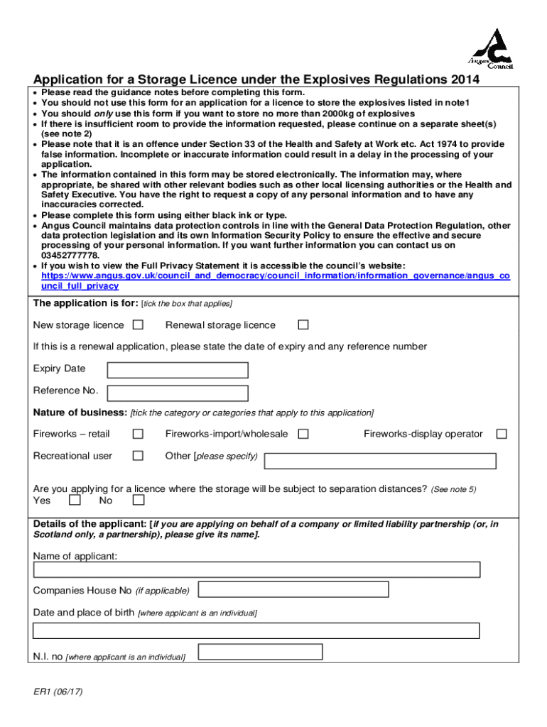 Fillable Online Explosives manufacture and storage registration form ...