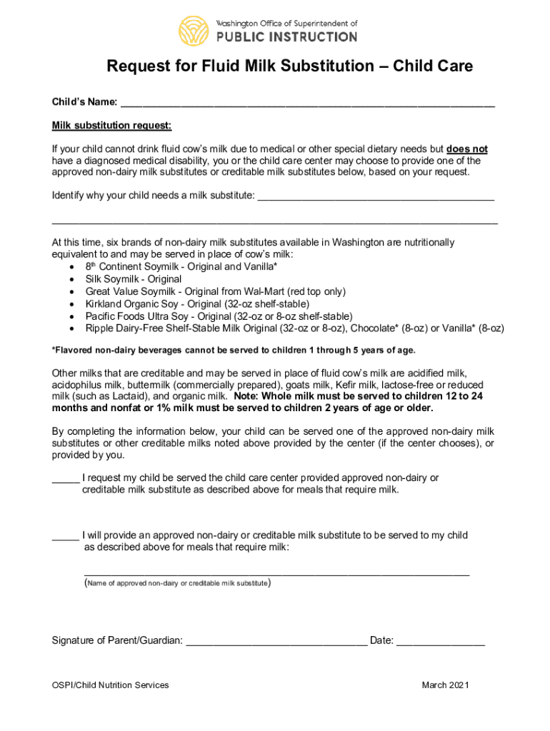 Fillable Online www.k12.wa.ussitesdefaultRequest for Fluid Milk ...