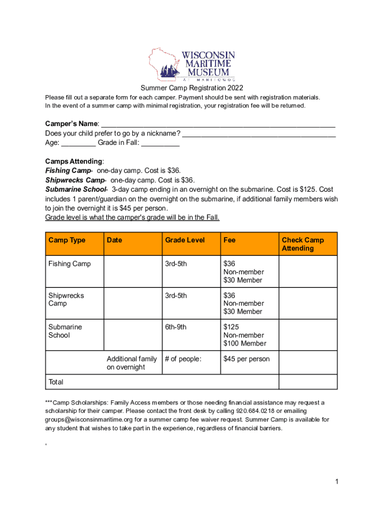 Fillable Online Summer Camp Registration/Waiver Form Fax Email Print ...
