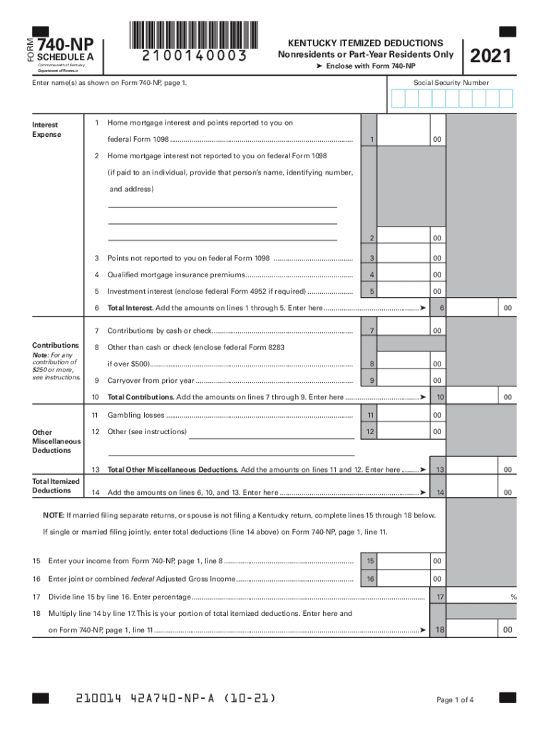 Fillable Online revenue.ky.govFormsForm 740-NP Schedule A-2021FORM 740-NP 2021 A Commonwealth of ...