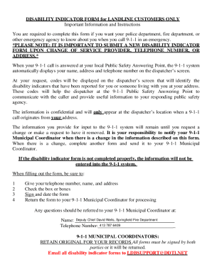 Fillable Online 9-1-1 Disability Indicator Form for LANDLINE CUSTOMERS ...