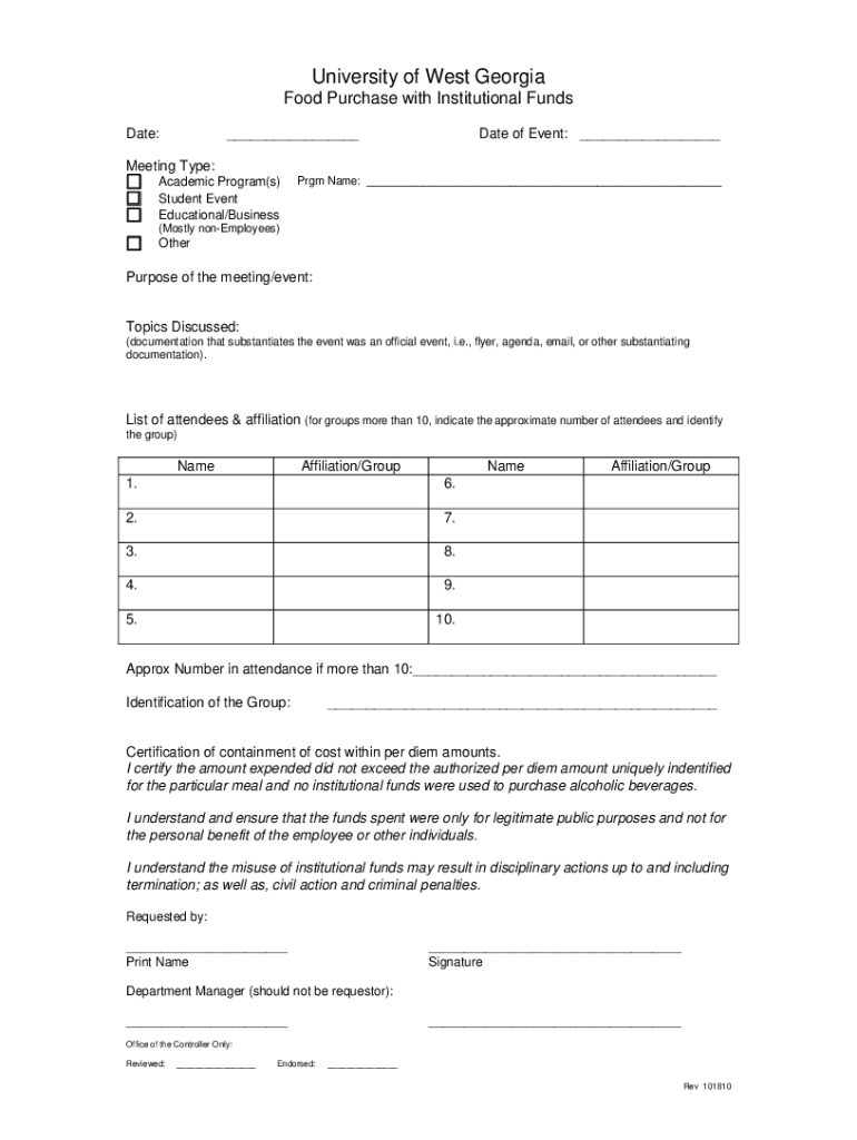 Fillable Online fill.ioFood-Purchase-With-Institutional-FundsFill ...