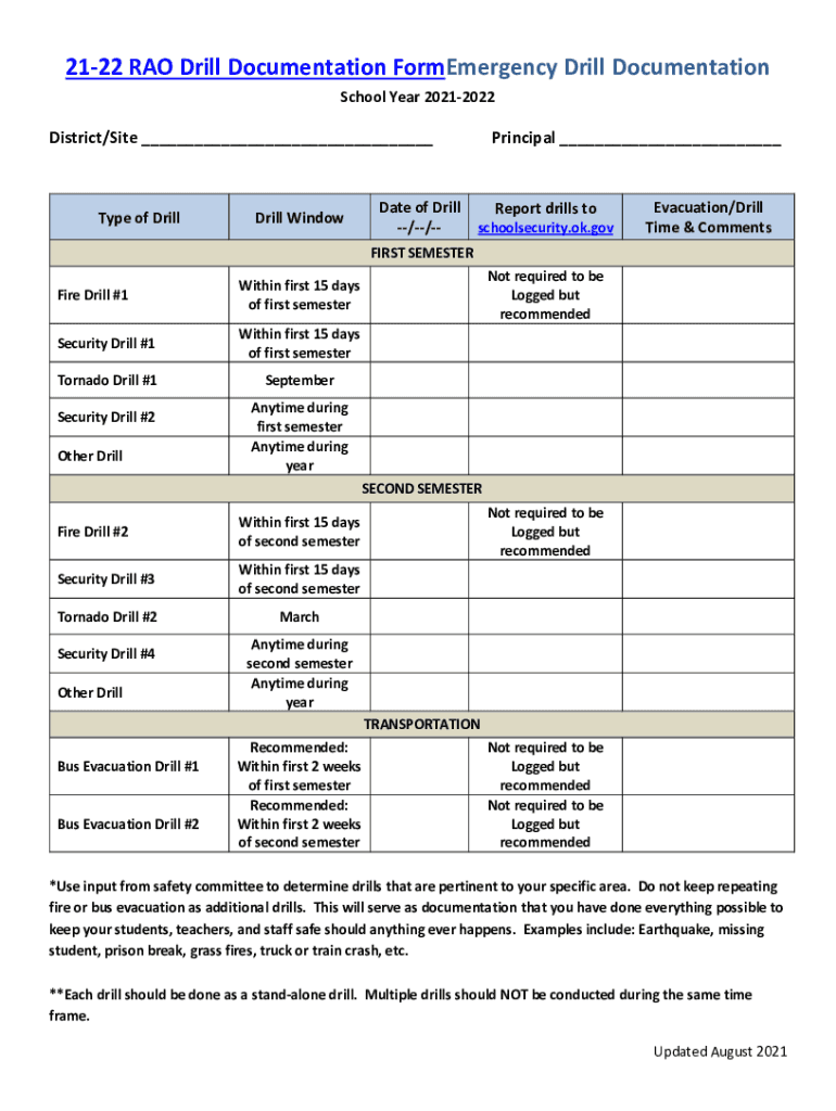 Fillable Online School Emergency Drills Documentation Form School Year ... Fax Email Print ...