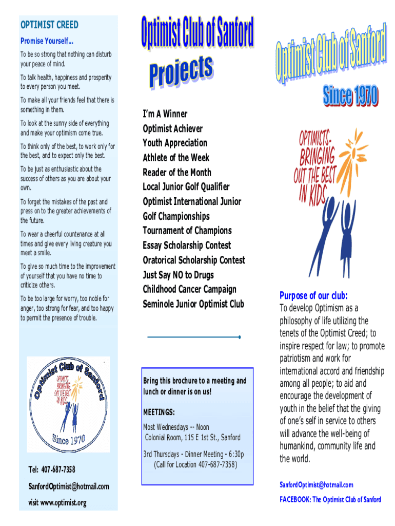 Fillable Online www.optimist.orgDocumentscreedposterThe Optimist Creed ...