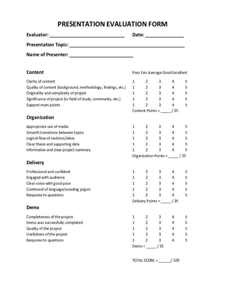 Fillable Online Presentation Evaluation Form BLANK.docx - Presentation ...