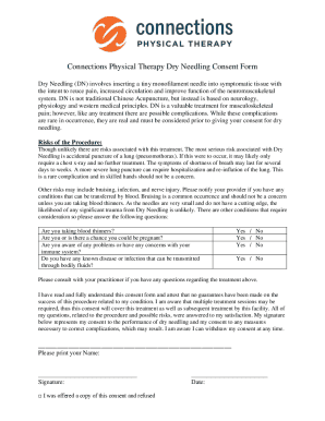 Fillable Online Connections Physical Therapy Dry Needling Consent Form ...