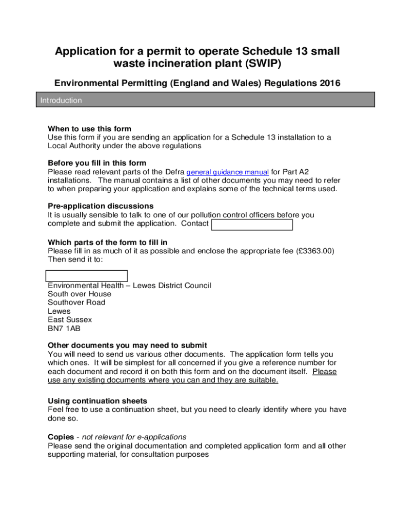 Fillable Online Application for a small waste incineration plant Fax Email Print - pdfFiller