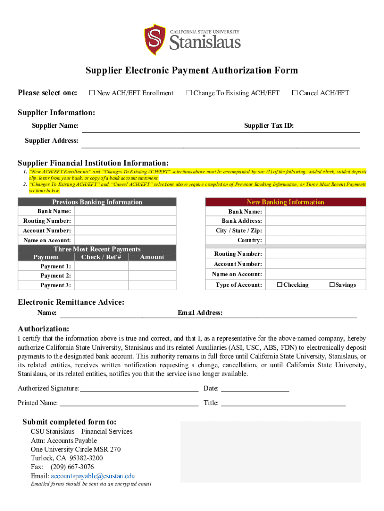 Fillable Online PAYMENT INFORMATION FORM ACH VENDOR PAYMENT ...