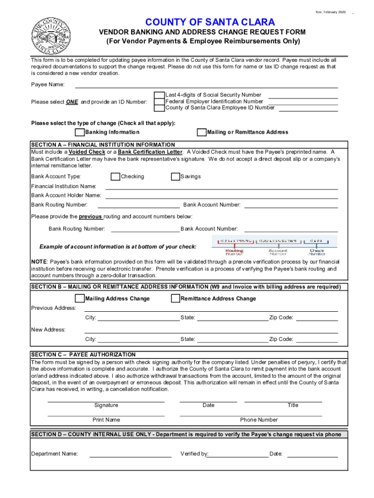 Fillable Online Vendor Banking and Address Change Form. Vendor Banking ...