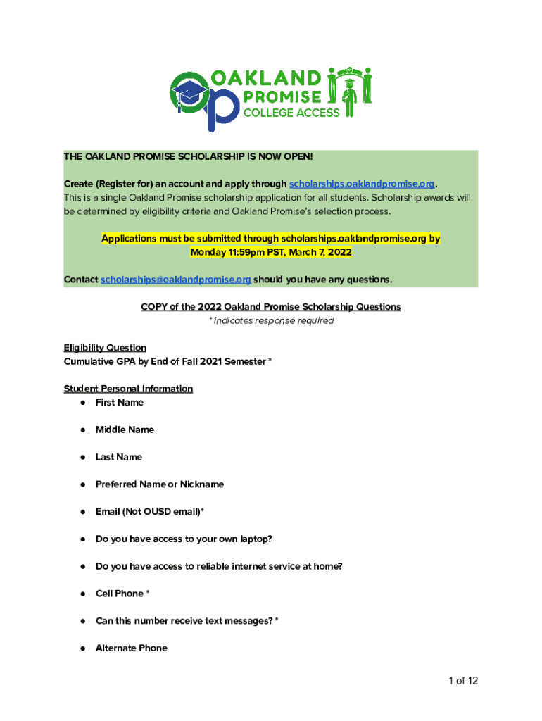 Fillable Online www.oaklandca.govtopicsthe-oakland-promiseThe Oakland ...