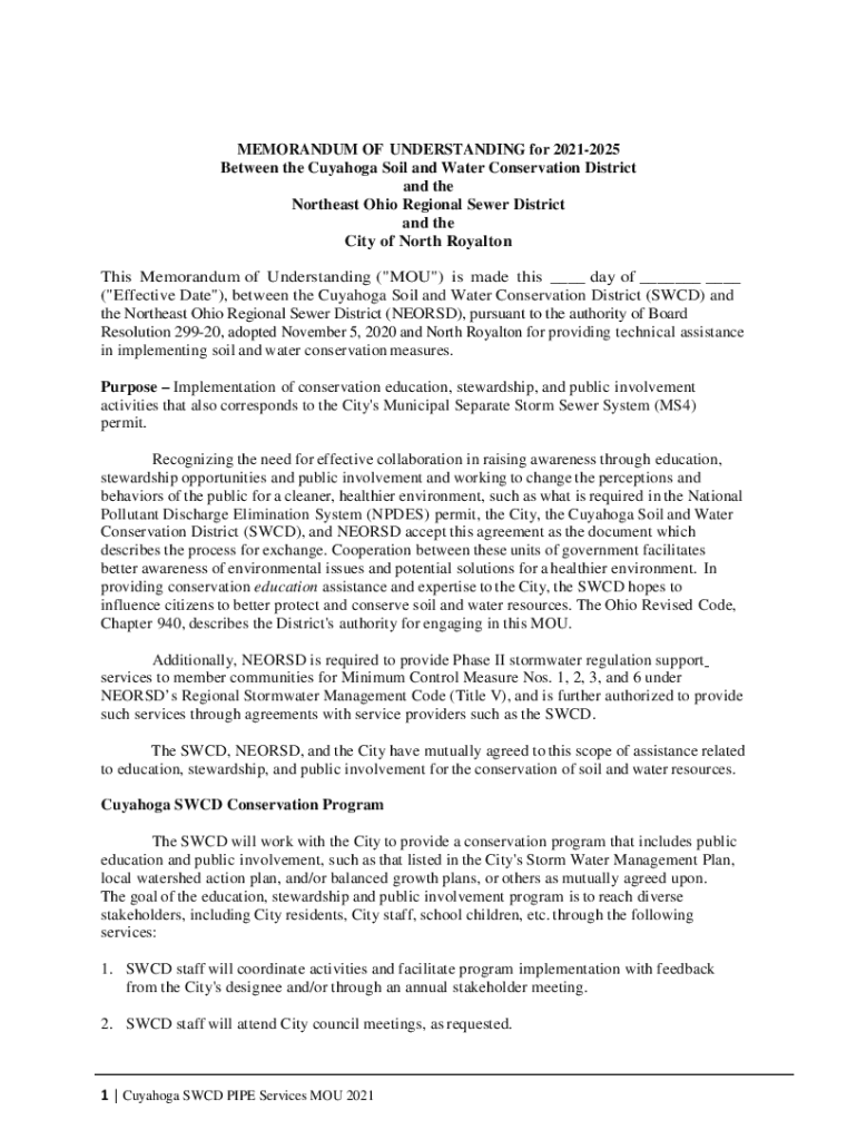 Fillable Online cms7files.revize.comnorthroyaltonGovernmentMEMORANDUM OF UNDERSTANDING Between ...