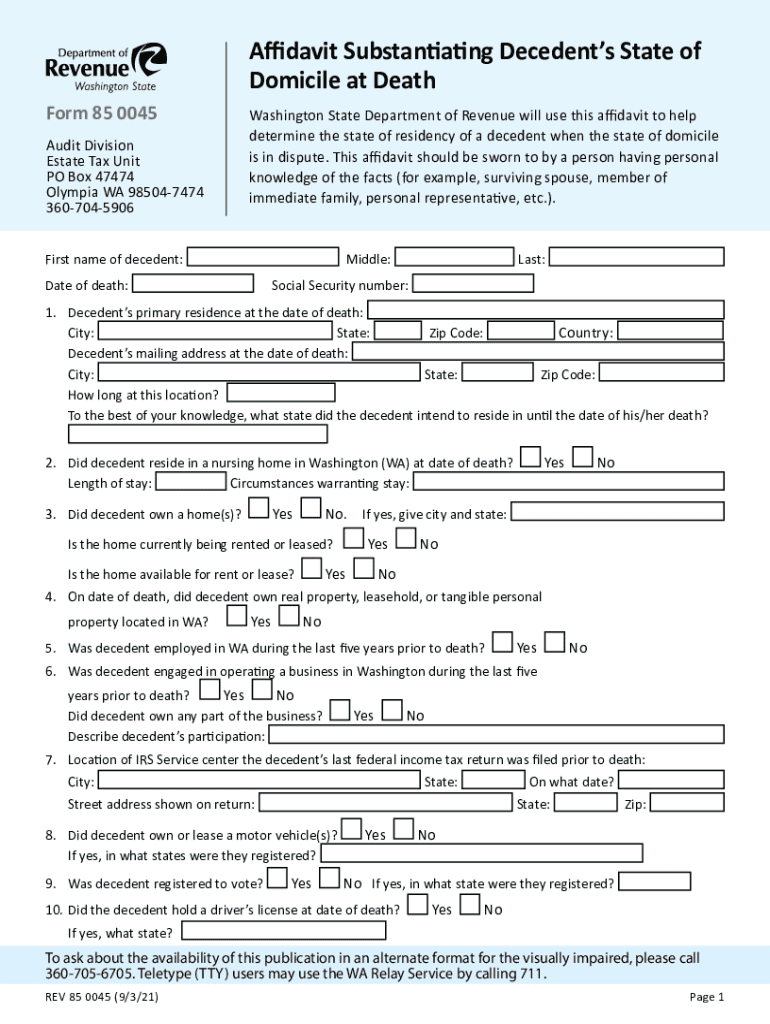 Fillable Online dor wa Affidavit of Domicile: PDF Sample & How to Fill ...