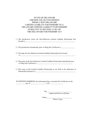 Fillable Online . Certificate of Conversion from a Non-Delaware Limited ...