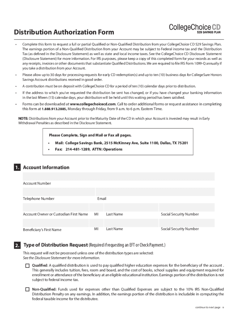 Fillable Online www.collegesavings.comcsbcmsPortals2QOLQH Distribution ...