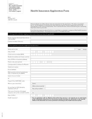 Fillable Online www.asr.nlasrapiHealth Insurance Application Form Fax ...