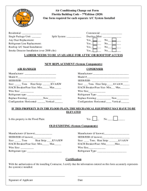 Fillable Online Air Conditioning Change out Form Florida Building Code ...