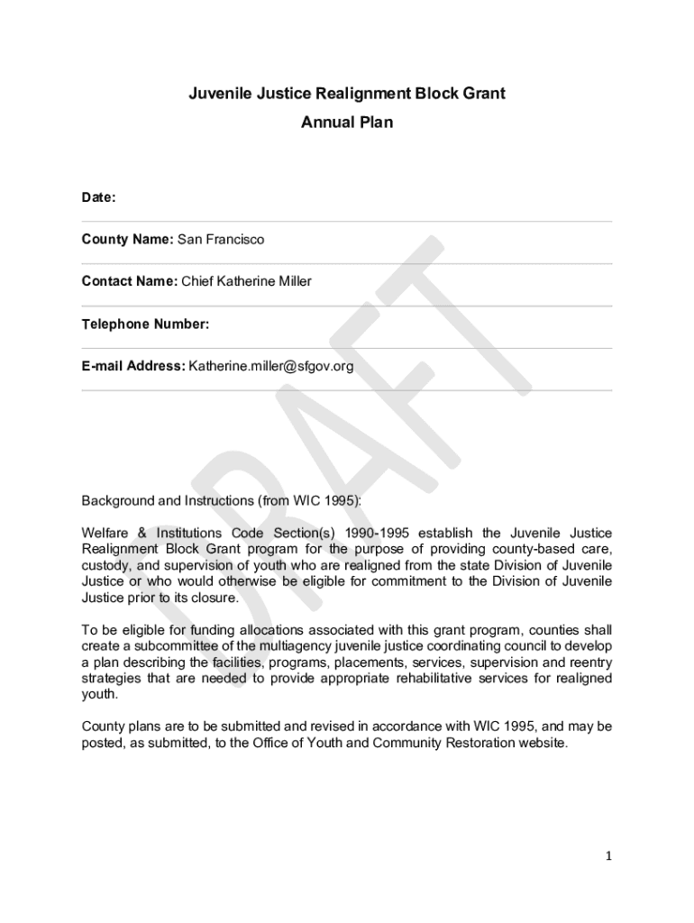 Fillable Online Juvenile Justice Realignment Block Grant Annual Plan ...