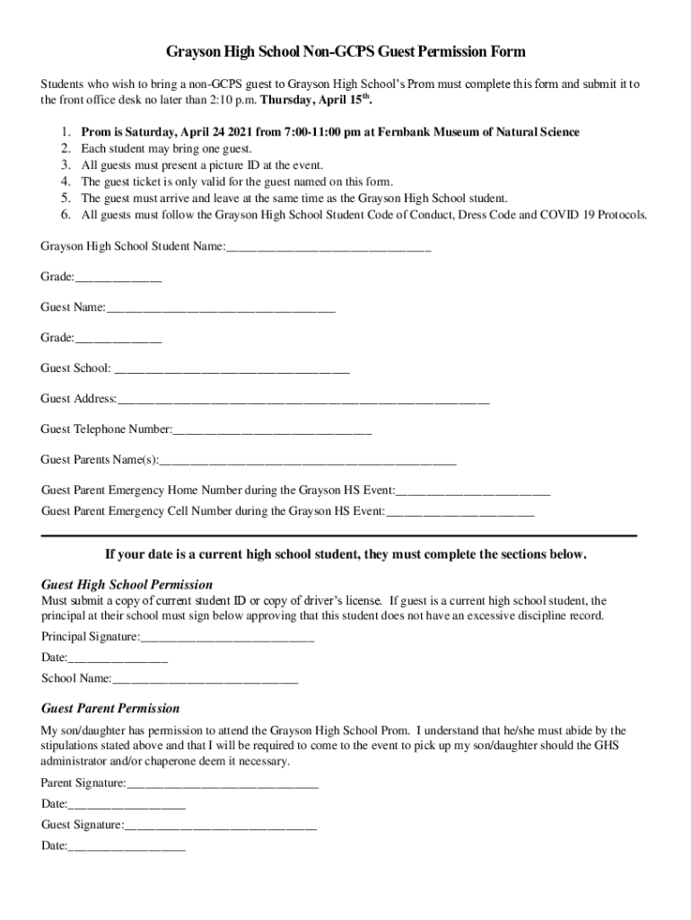 Fillable Online Grayson High School Non-GCPS Guest Permission Form Fax ...