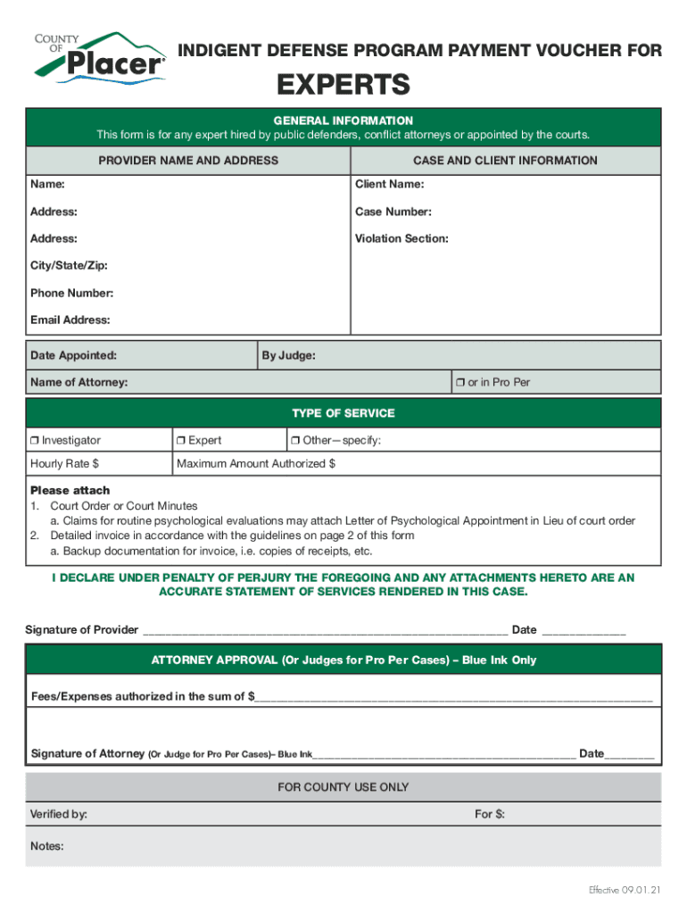 Fillable Online www.placer.ca.govDocumentCenterViewPLACER COUNTY INDIGENT DEFENSE PROGRAM ...