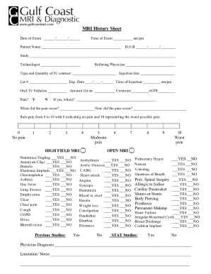 Fillable Online MRI HISTORY WORKSHEET - American Imaging of South West ...