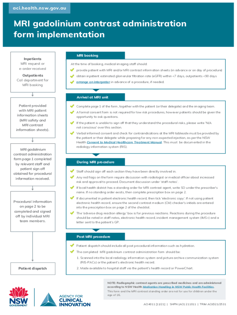 Fillable Online MRI gadolinium contrast administration form ...