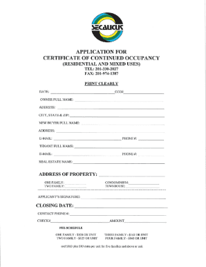 Fillable Online application for certificate of continued occupancy Fax Email Print - pdfFiller