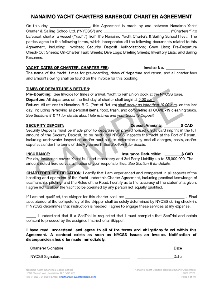 Fillable Online www.nanaimoyachtcharters.comyacht-chartersYacht Charter ...