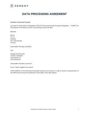 Fillable Online DATA PROCESSING AGREEMENT Standard Contractual Clauses ...