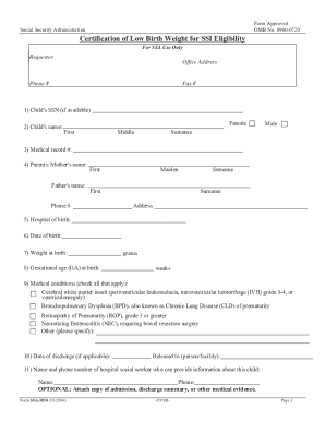 Fillable Online Form SSA-3830 Certification of Low Birth Weight for SSI ...