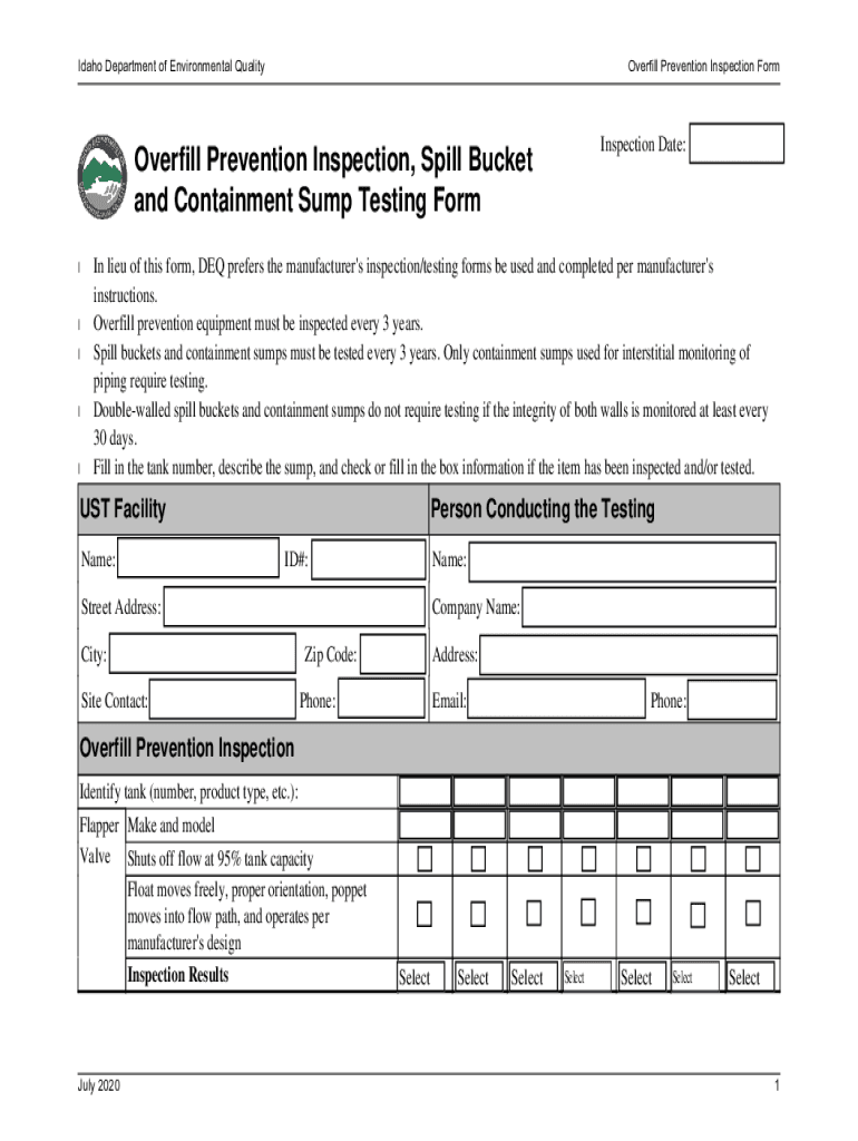 Fillable Online www2 deq idaho forums.idaho.govmedia60182303Overfill ...