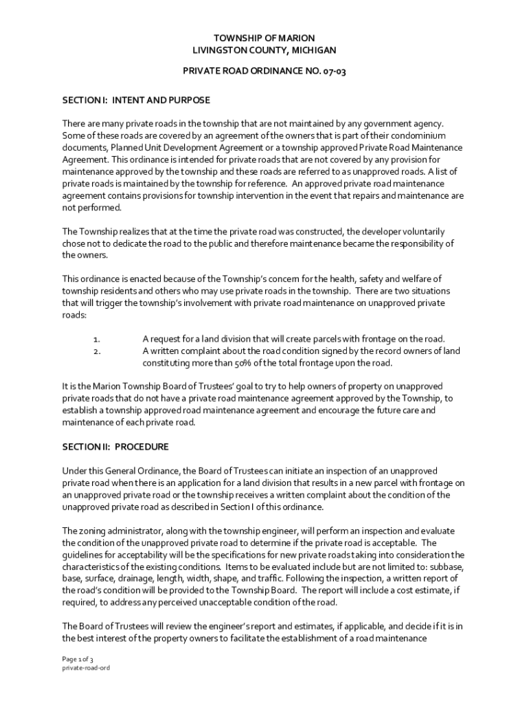 Fillable Online Pre-existing Non-conforming Private Road General Ordinance Fax Email Print ...