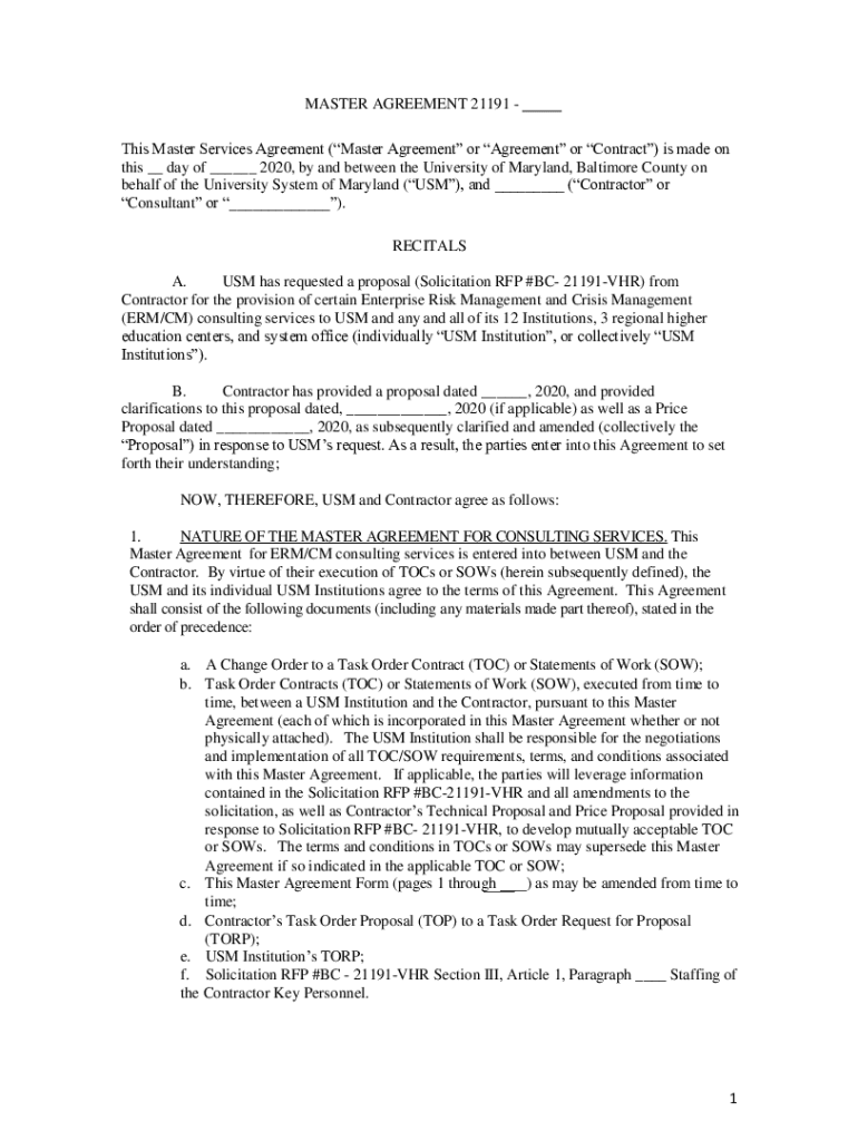 Fillable Online procurement umbc Master Service Agreement: Everything ...