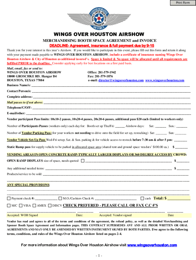 Fillable Online Fillable Online merchandising booth space agreement ... Fax Email Print - pdfFiller