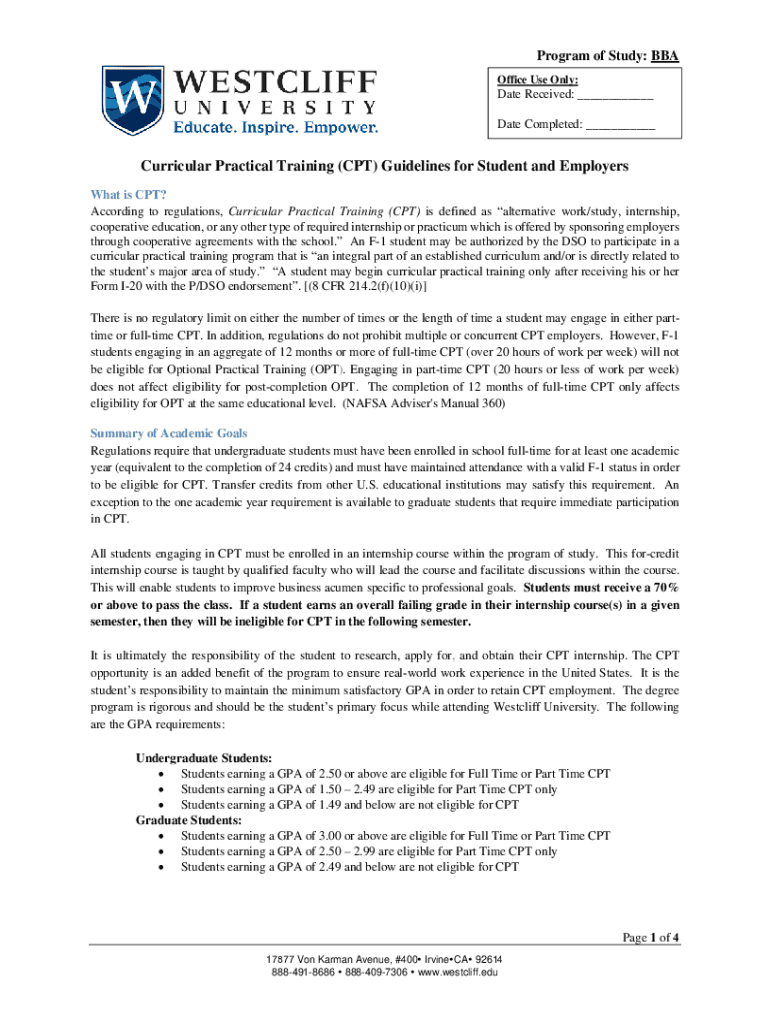 Fillable Online F-1 Curricular Practical Training (CPT)Study in the ...