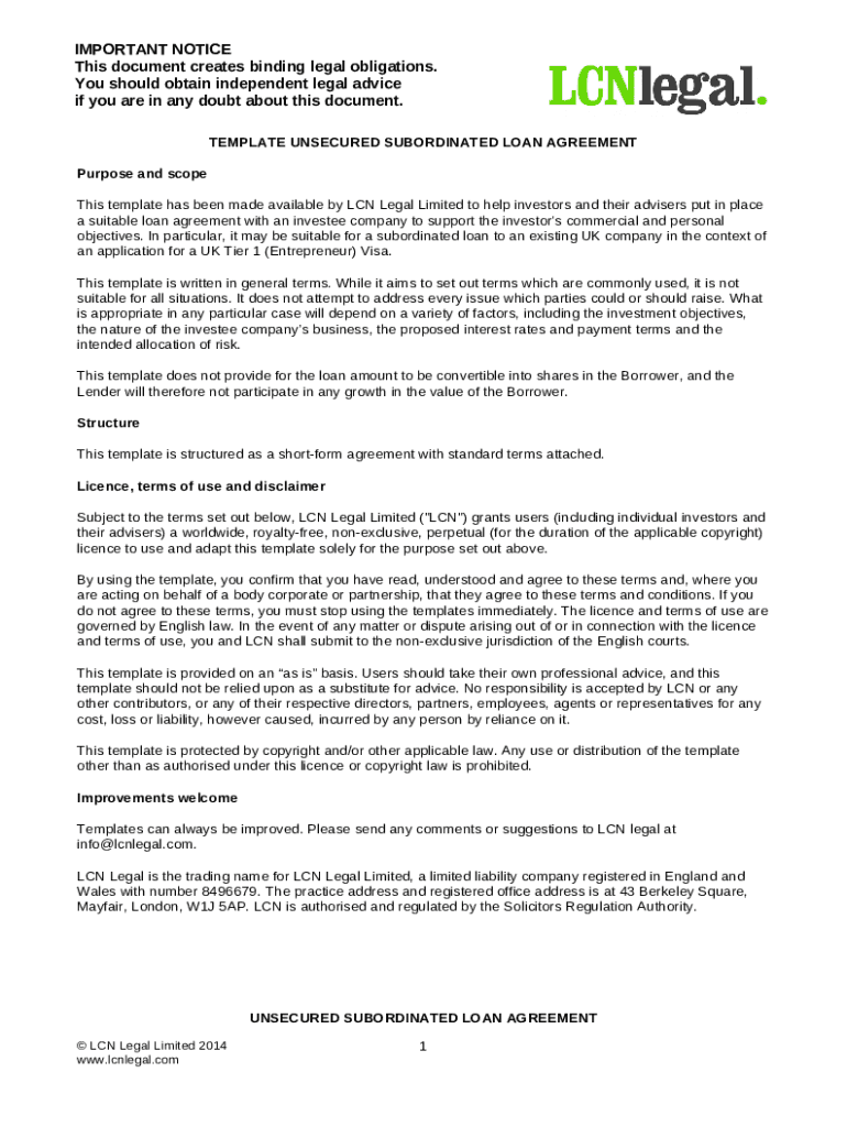 Exhibit 10.1 Subordinated Loan AgreementLoan Agreement - Free Template ...