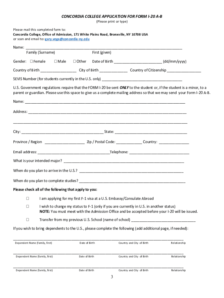 Fillable Online Fillable Online Application for Form I-20 A-B Fax Email ...