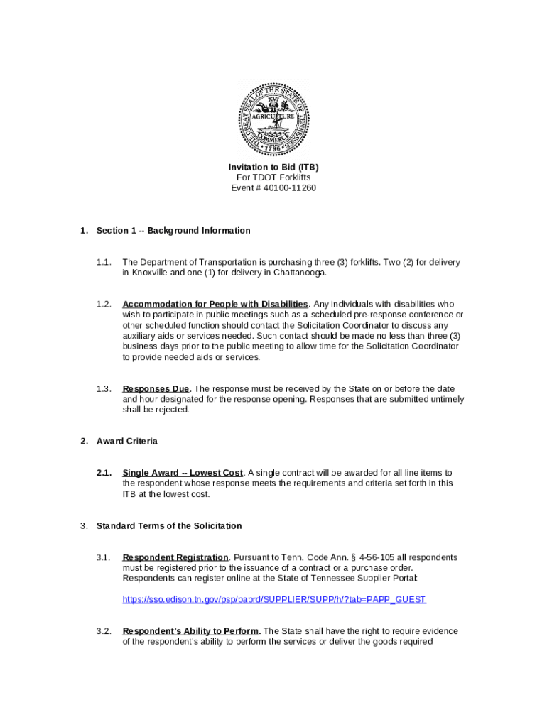 Invitations to Bid (ITB) - Tennessee Doc Template | pdfFiller