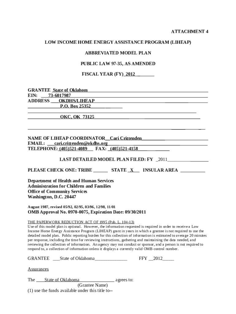 ATTACHMENT 4 LOW INCOME HOME ENERGY ASSISTANCE PROGRAM (LIHEAP ...