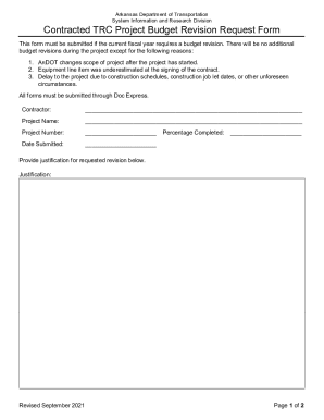 Fillable Online Contracted TRC Project Budget Revision Request Form Fax ...