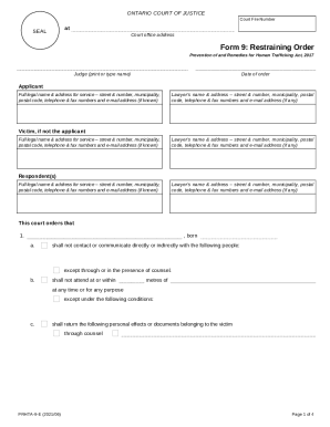 9. Restraining Order - ontariocourts on Doc Template | pdfFiller