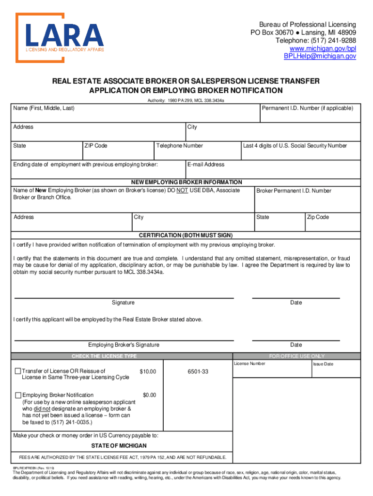 Real estate associate broker or salesperson license transfer: Fill out ...