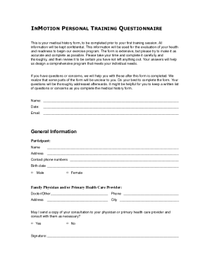 Fillable Online 11+ Personal Training Questionnaire Templates in ...