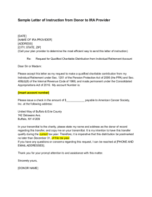 Fillable Online Sample letter of Instruction from Donor to IRA Provider ...