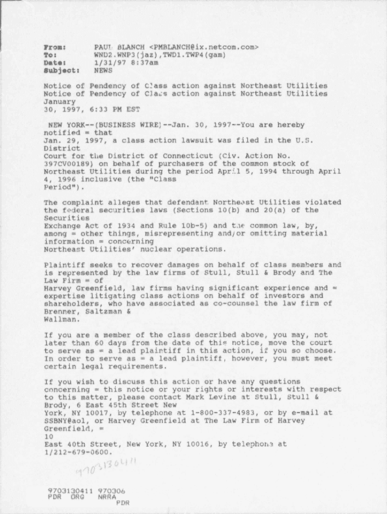 Fillable Online Forwards notice of pendency of class action against ...