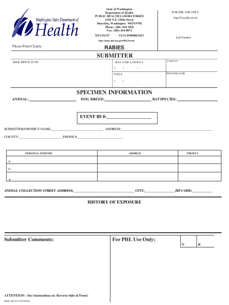 Fillable Online doh wa Rabies Requistion Form. Washington State ...