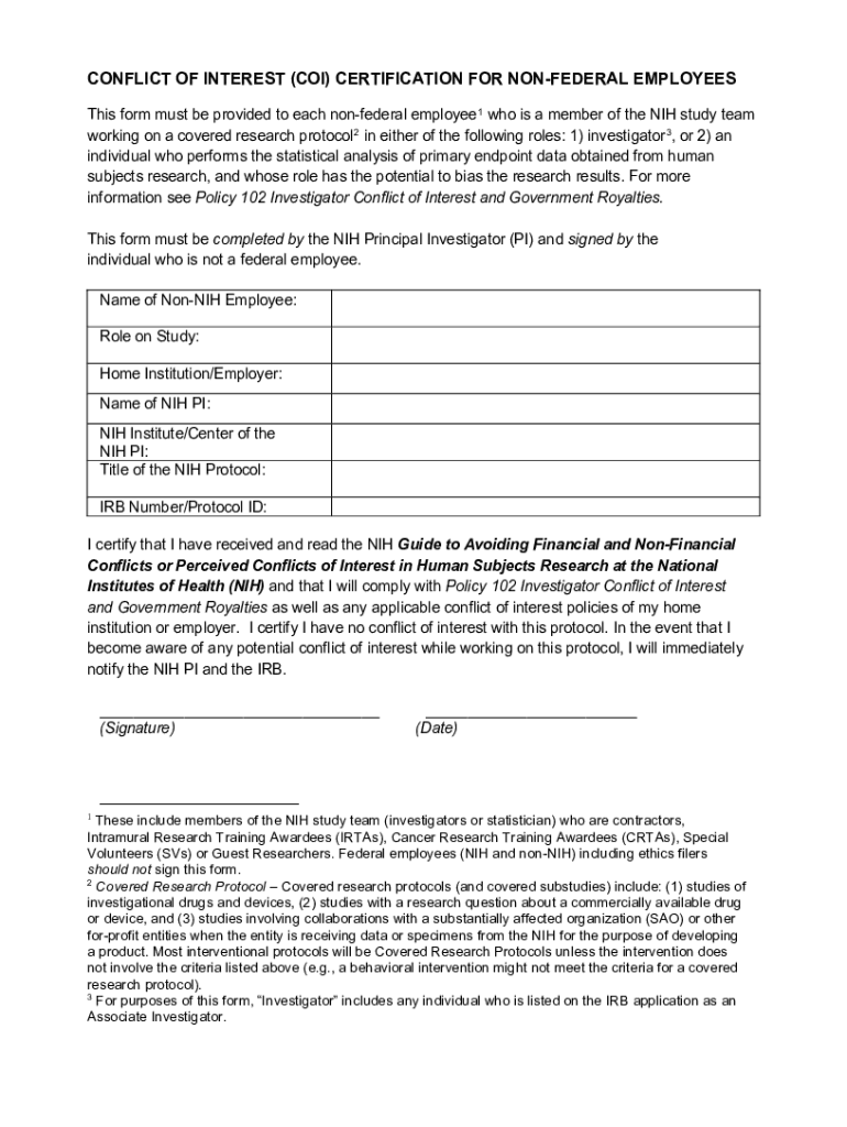 Fillable Online Conflict of Interest (COI) Certification For Non ...