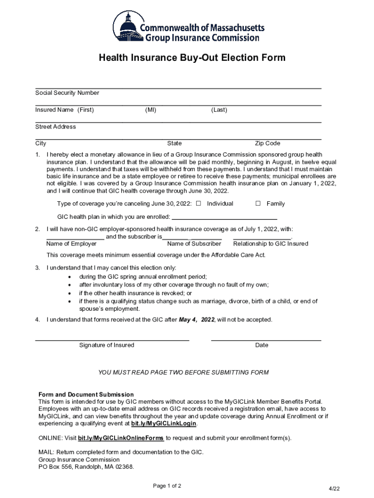 Fillable Online GIC Health Insurance Buy-Out Election Form Fax Email ...